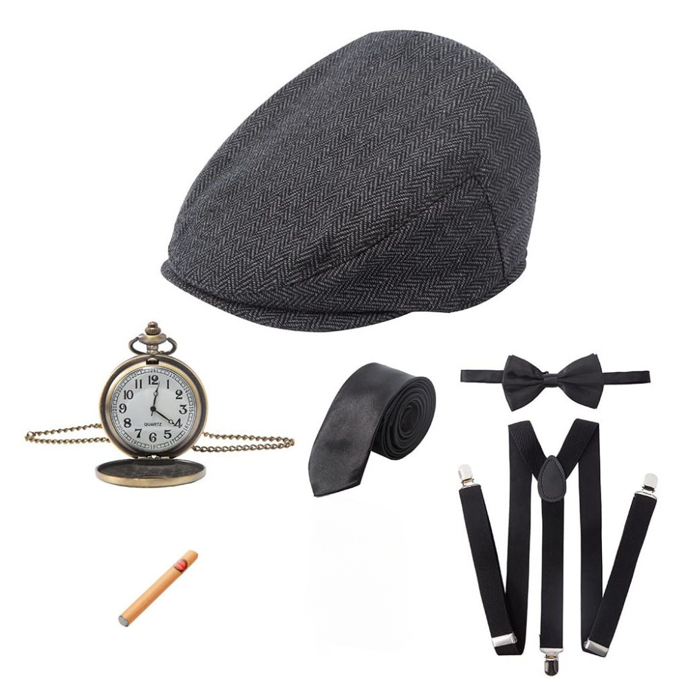 Deluxe 1920s Men's Gatsby Gangster Costume Set – 6-Piece Accessory Kit ...